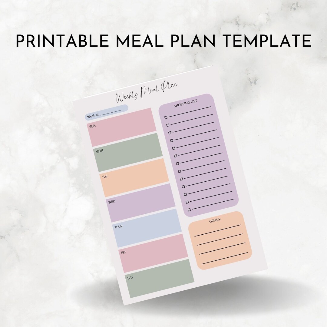 Printable Weekly Meal Plan Template - Etsy