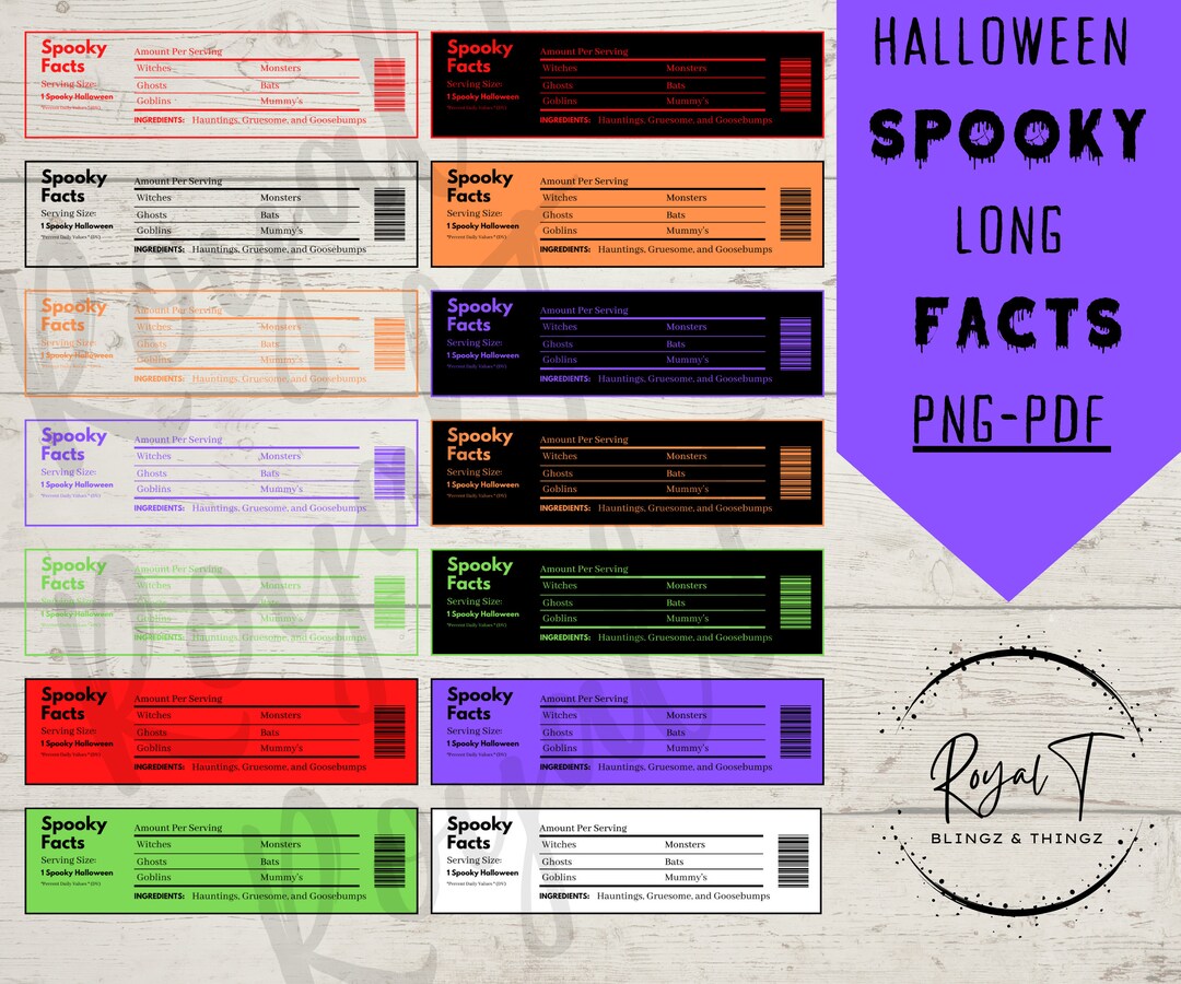 Instant Download Halloween Spooky Nutritional Facts Long, Halloween ...