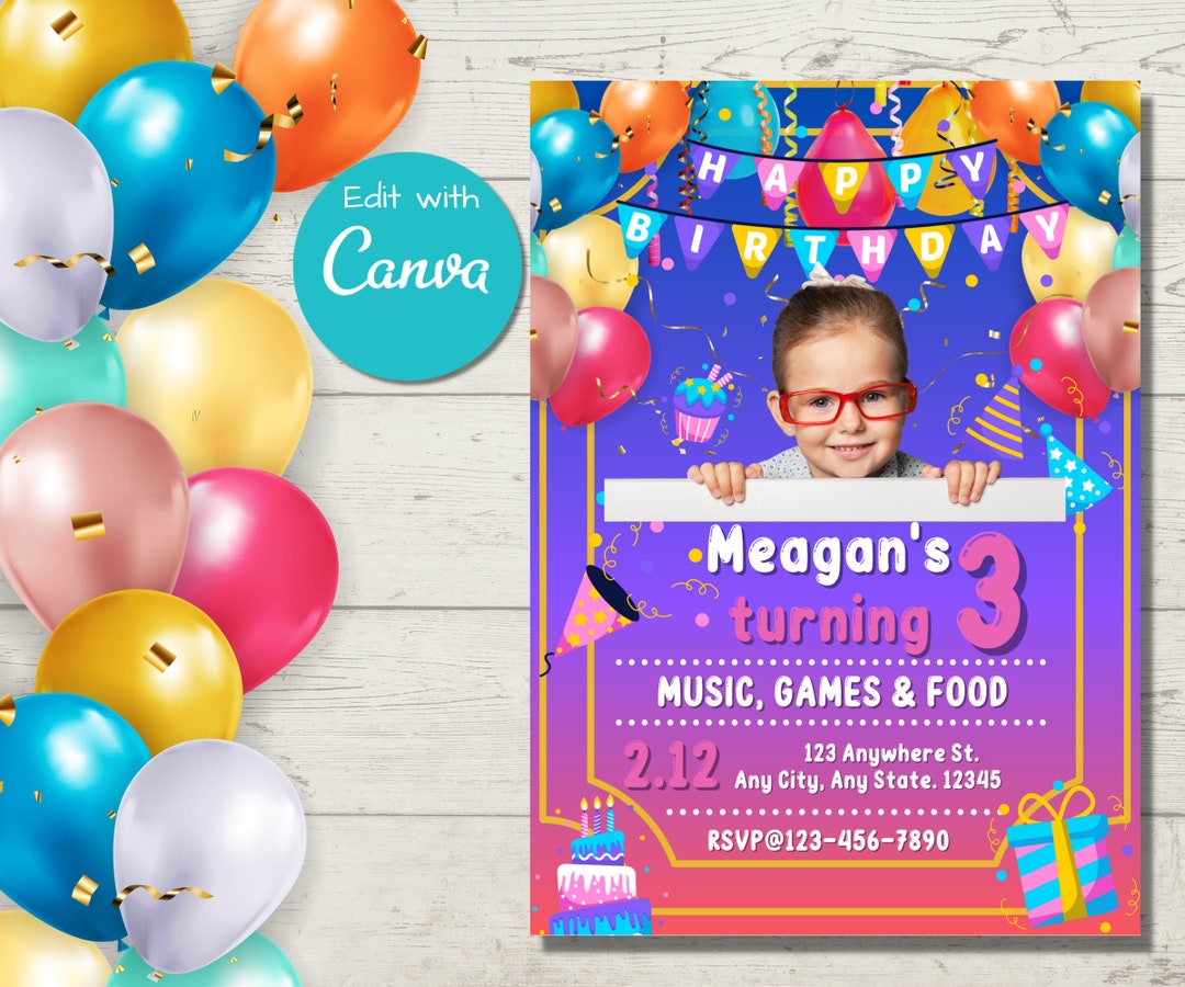 Editable Birthday Balloons Invitation, Invite, Birthday Party ...