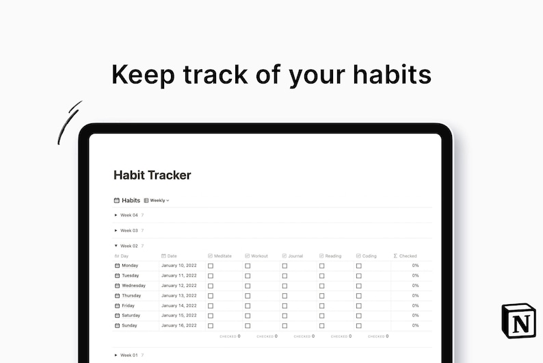 Notion Habit Tracker Template Notion Template - Etsy