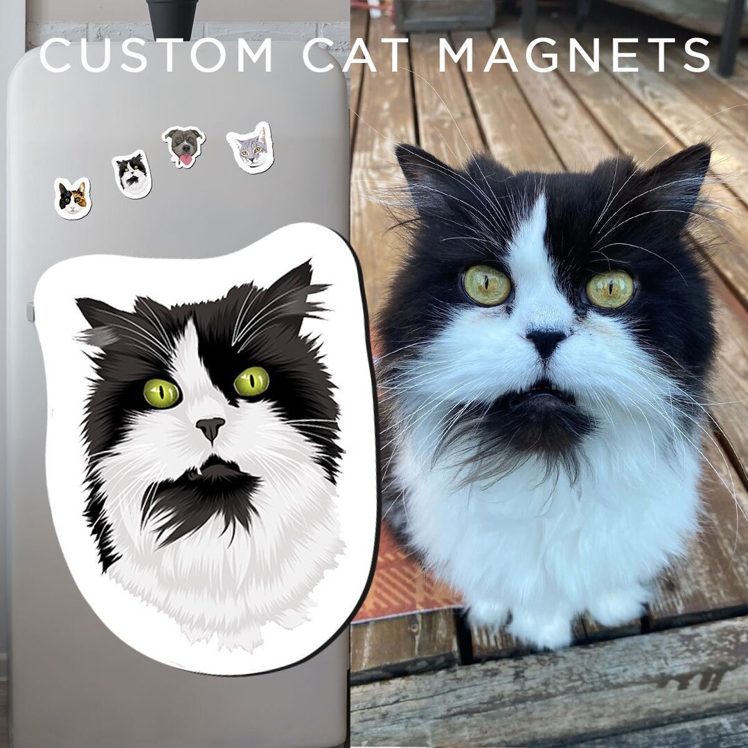 Custom Cat Magnets - Hand Drawn | Kitty Magnets, Cat Head Magnets ...
