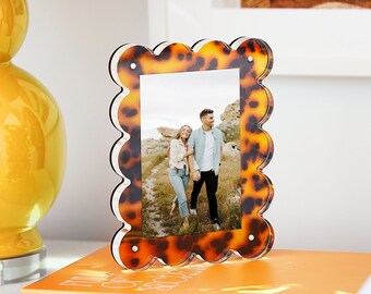 Neon Orange Scalloped Acrylic Picture Frame Freestanding With Gold ...