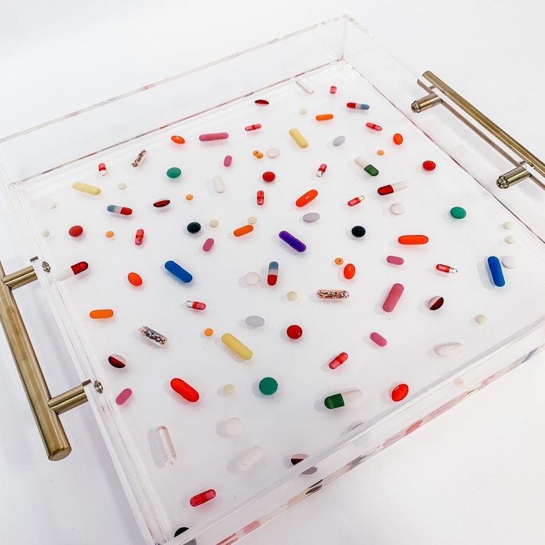 Large Acrylic and Resin Tray With Gold Handles Colorful REAL - Etsy