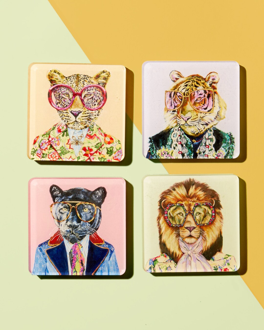 Designer Big Cats Acrylic Drink Coasters - Coffee Table, Bar Cart, Desk ...