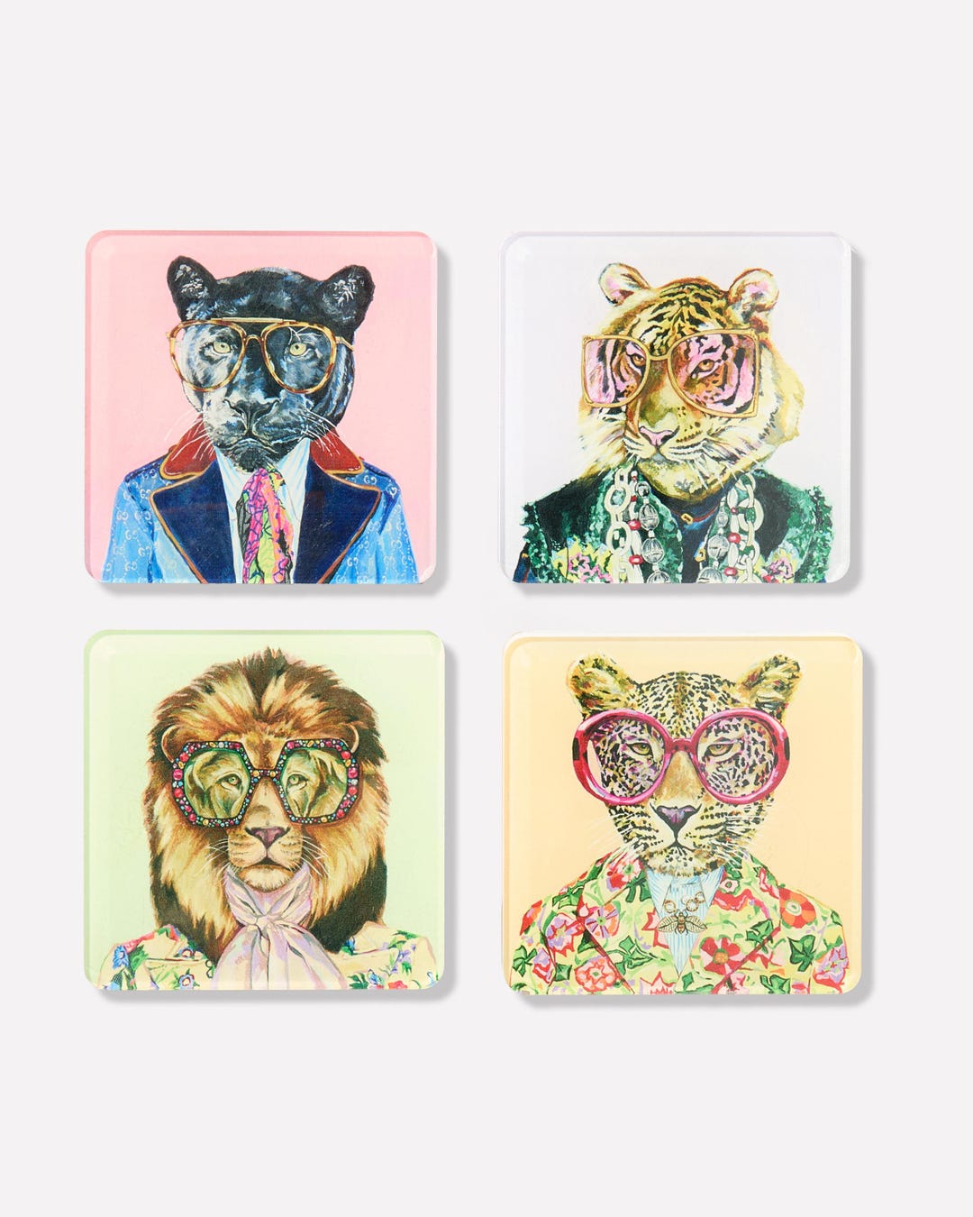 Designer Big Cats Acrylic Drink Coasters - Coffee Table, Bar Cart, Desk ...