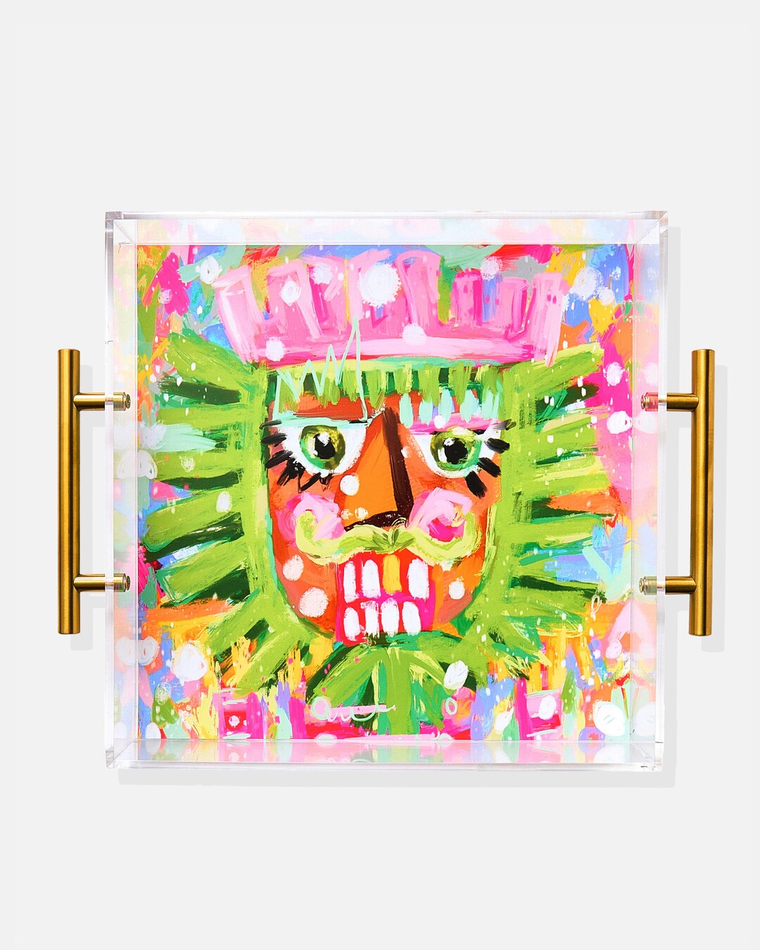 Colorful Holiday Nutcracker Large Acrylic Tray With Gold Handles ...