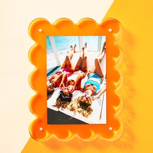 Neon Orange Scalloped Acrylic Picture Frame Freestanding With Gold ...