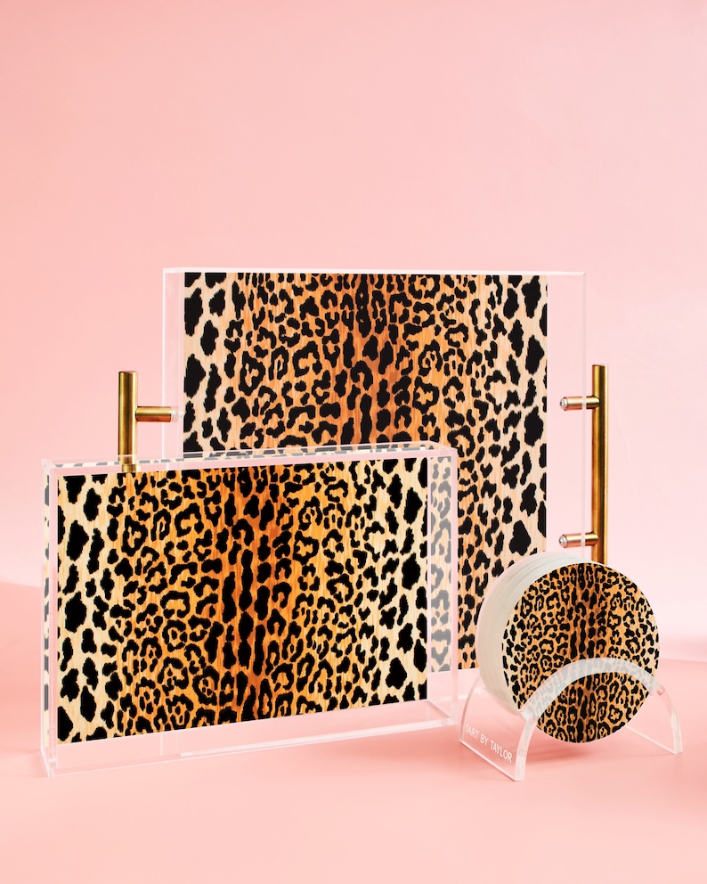 Large Acrylic Tray With Gold Handles Leopard/animal Print Pattern ...