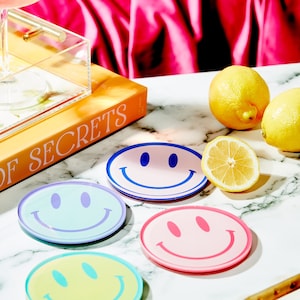 Colorful All Smiles Smiley Faces (set of 4) Acrylic Drink Coasters ...
