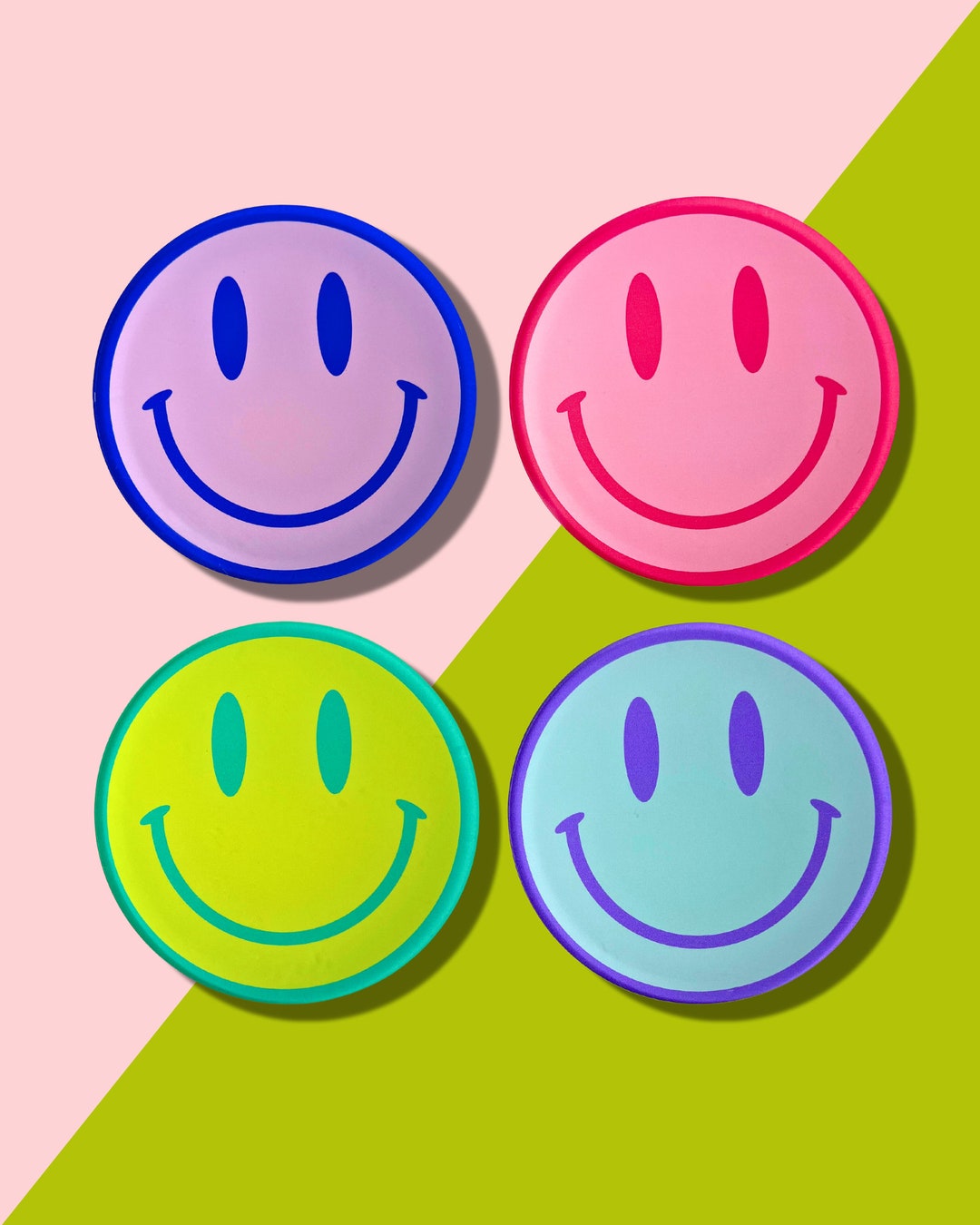 Colorful All Smiles Smiley Faces (set of 4) Acrylic Drink Coasters ...