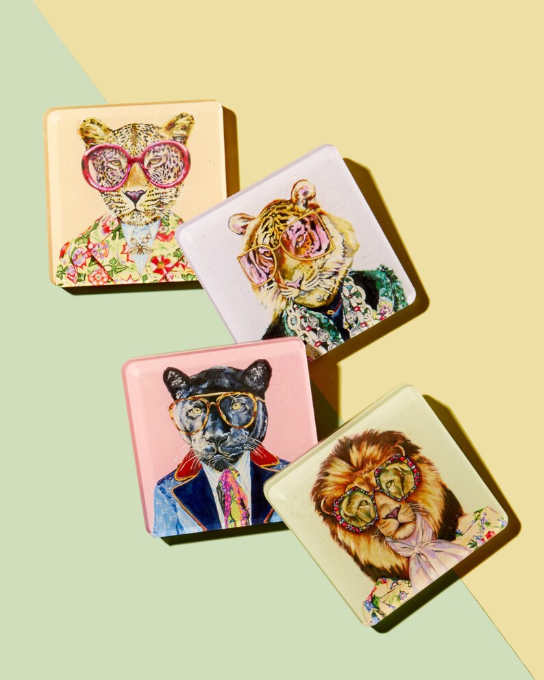 Designer Big Cats Acrylic Drink Coasters - Coffee Table, Bar Cart, Desk ...