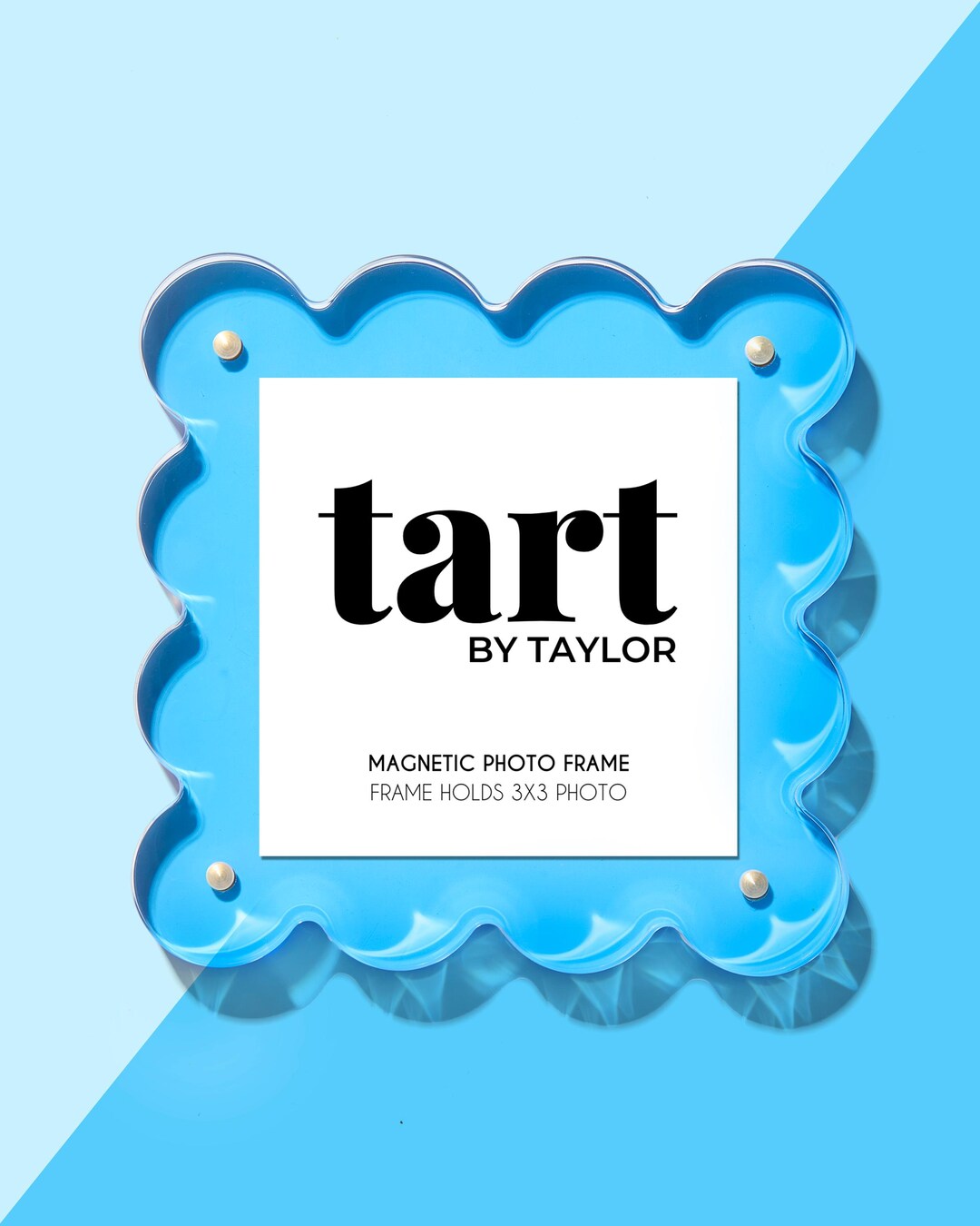 Neon Blue Mini Scalloped Acrylic Picture Frame | Freestanding With Gold ...