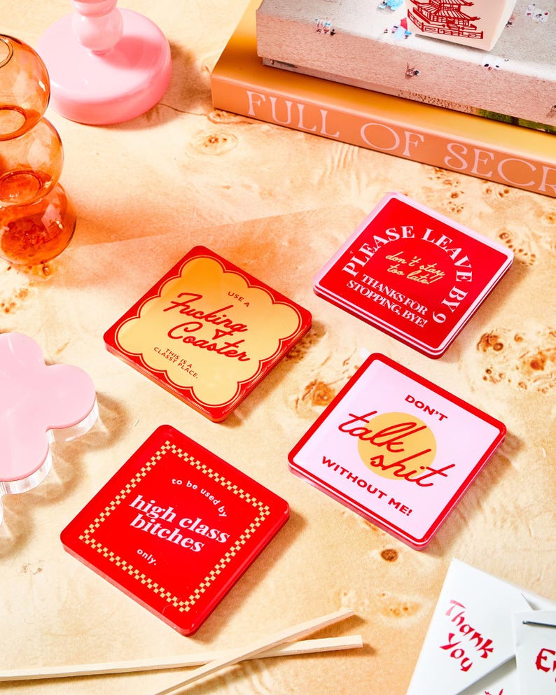 Red Snarky Coaster Set (set of 4) Acrylic Drink Coasters | Coffee Table ...