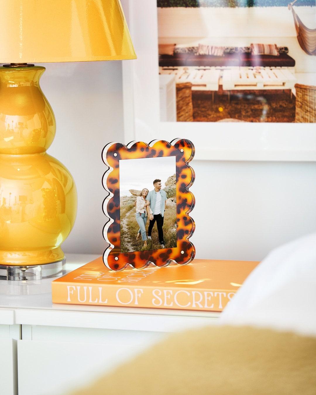 Tortoise Print Scalloped Acrylic Picture Frame | Freestanding With Gold ...