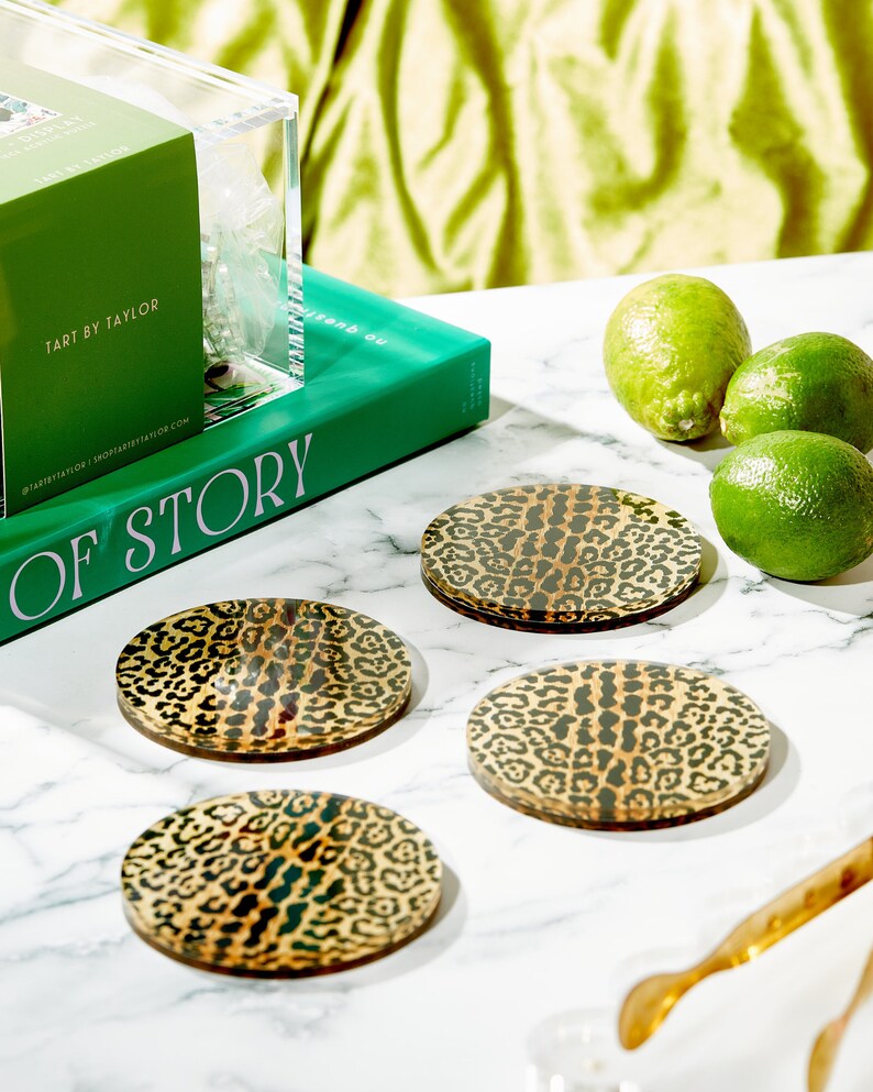Leopard Print Acrylic Drink Coasters | Coffee Table, Bar Cart or Desk ...