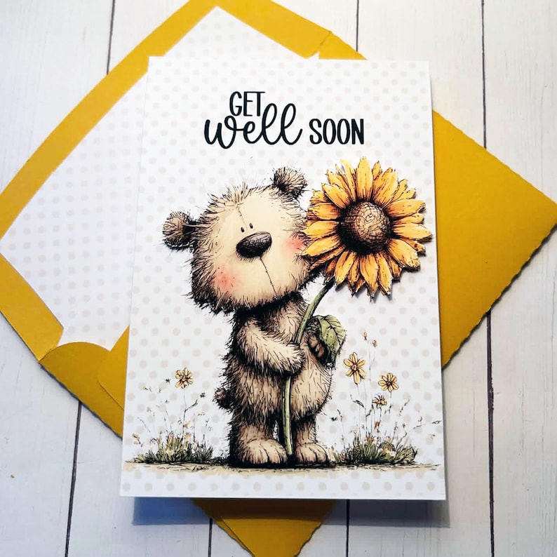 Handmade "get Well Soon" Card With Matching Envelope and Liner - Etsy