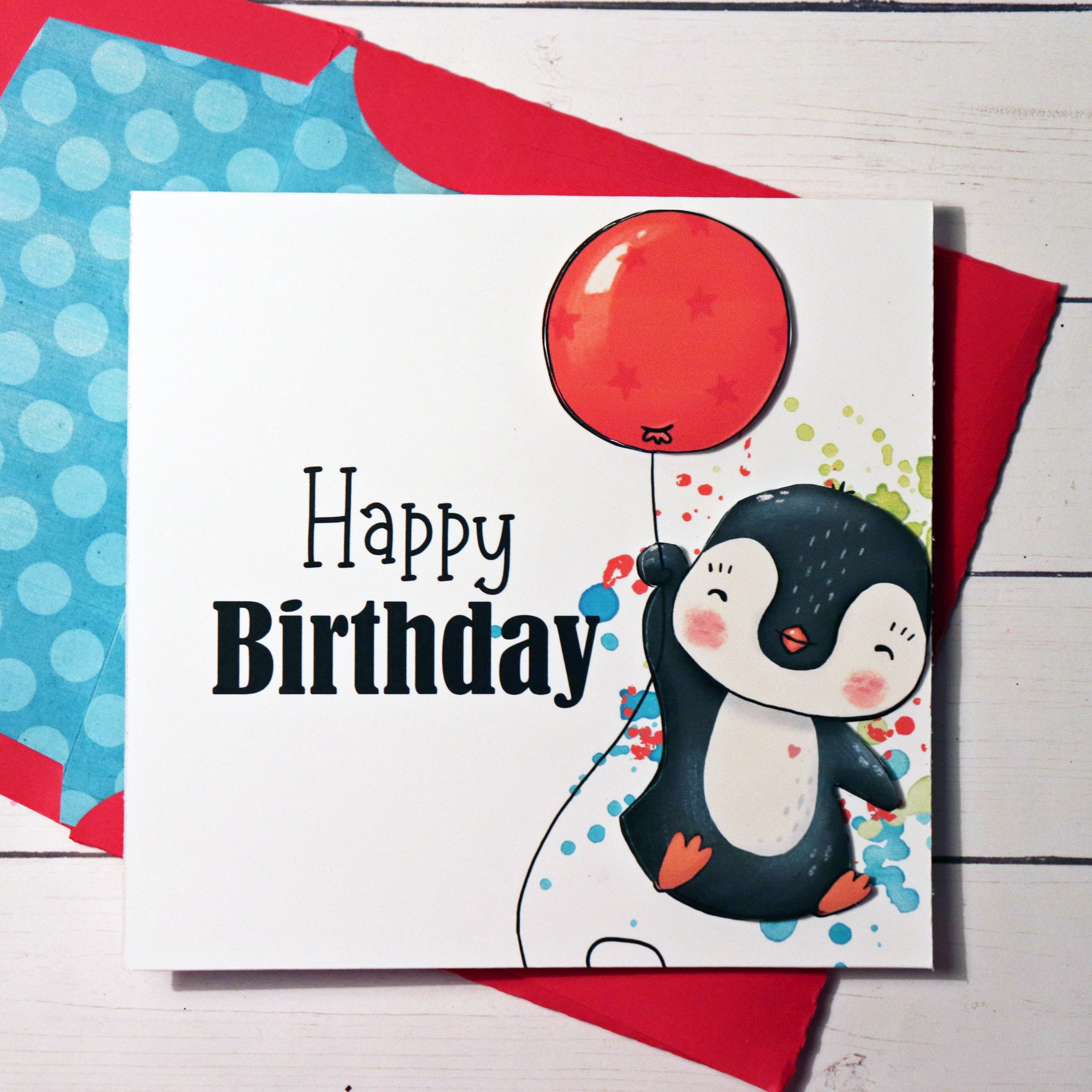 Handmade Layered "penguin Birthday" Card - Etsy
