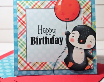Handmade Layered penguin Birthday Card | Etsy