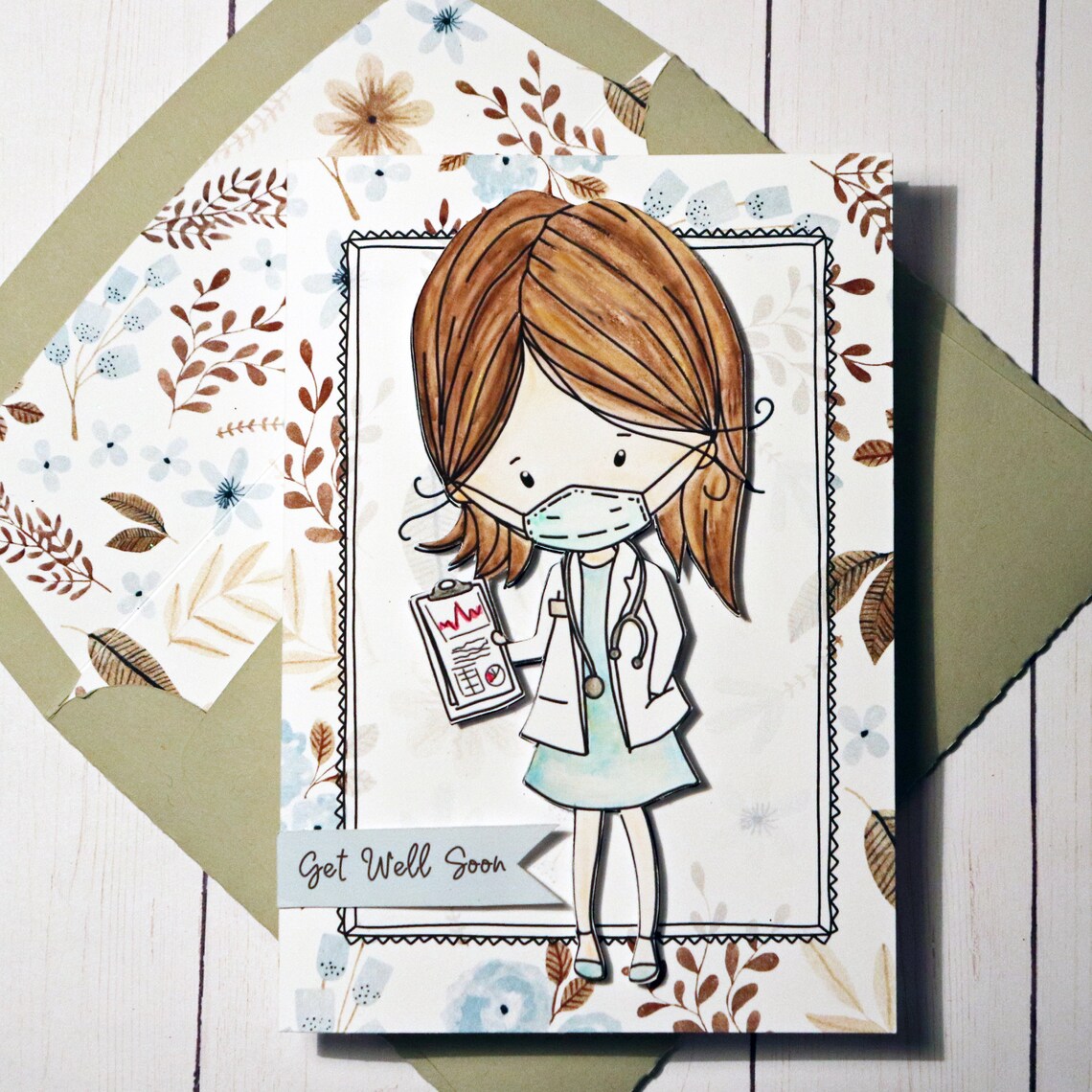 Handmade Layered "get Well Soon" Blank Card With Matching Envelope ...