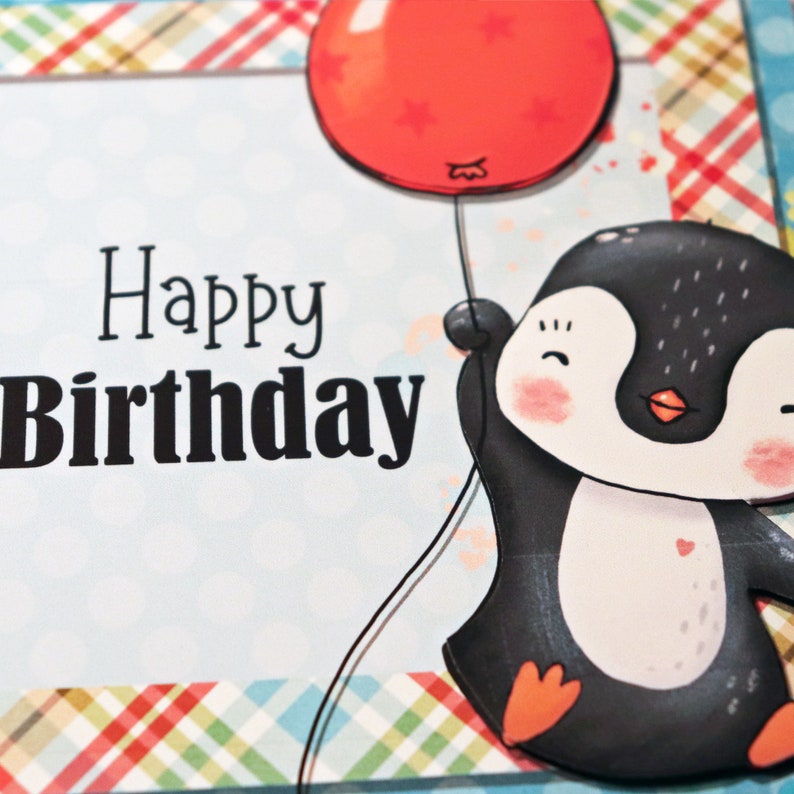 Handmade Layered "happy Birthday Penguin" Card With Matching Envelope ...