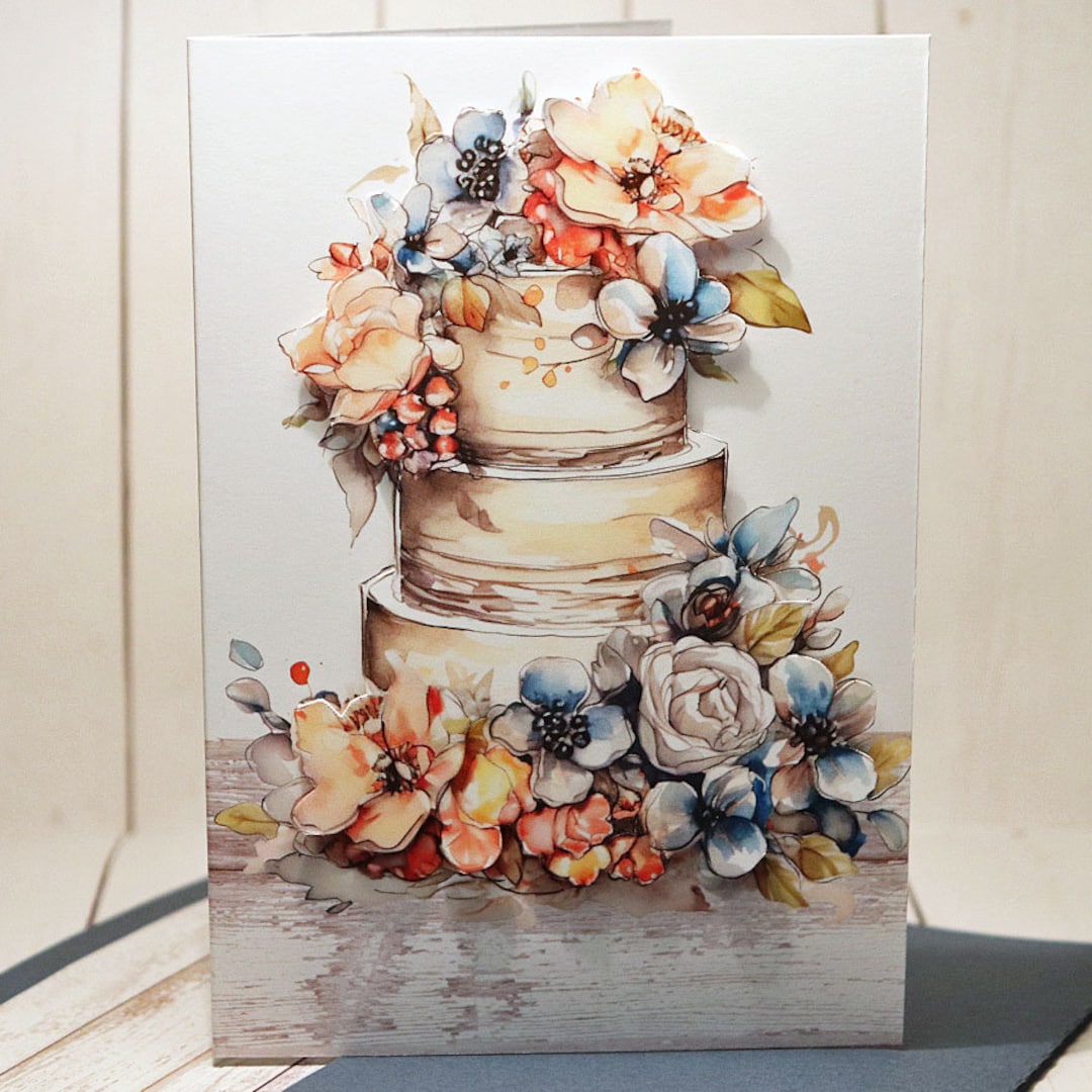 Handmade Wedding Cake Card With Matching Envelope and Liner - Etsy