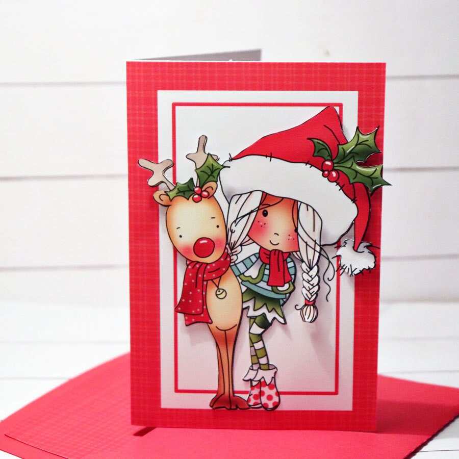 Handmade "rudolph" Christmas Card With Matching Envelope - Etsy