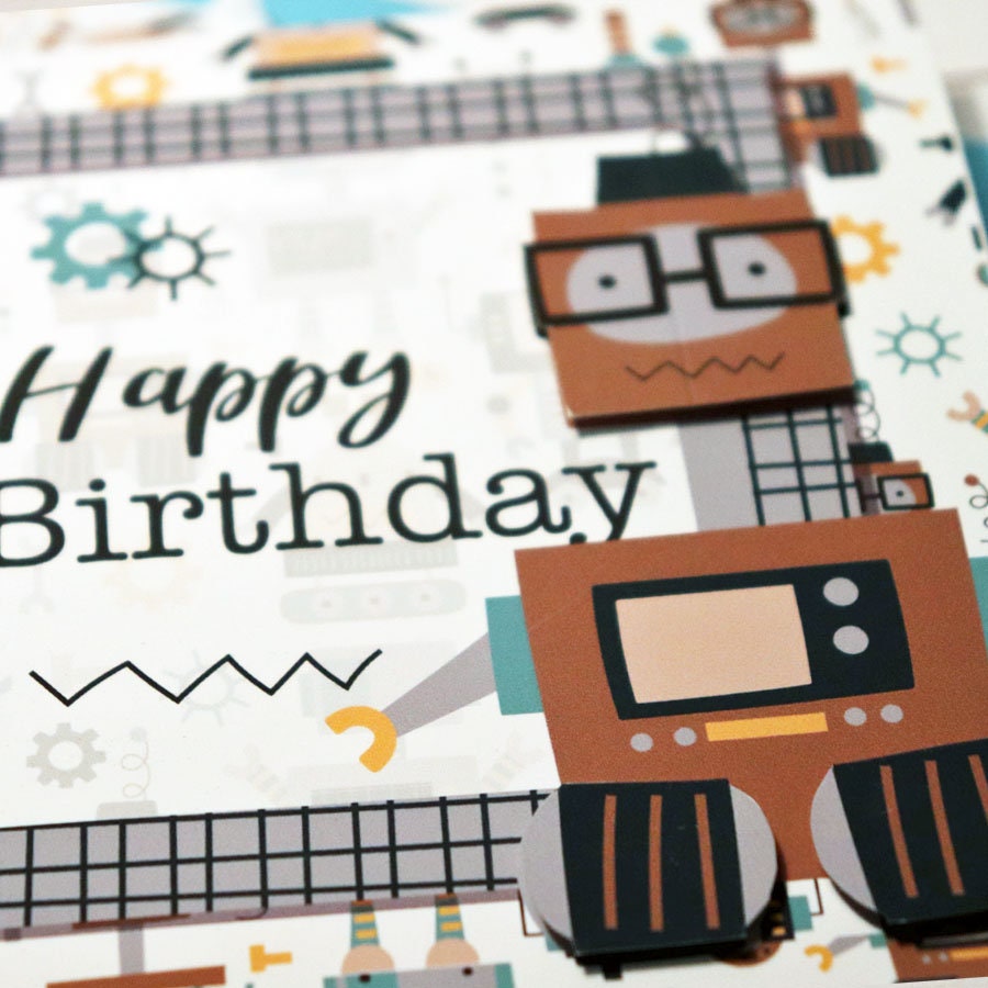 Handmade Layered happy Birthday Robot Card With Matching Envelope - Etsy