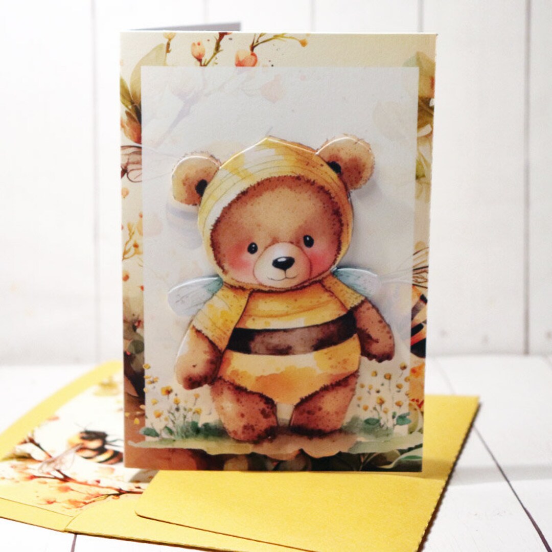 Handmade "honey Bee Bear" Card With Matching Envelope - Etsy