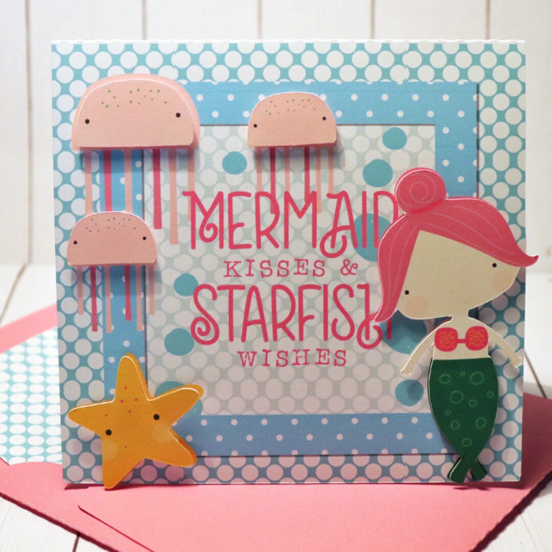 Handmade "mermaid Kisses and Starfish Wishes" Card With Matching ...