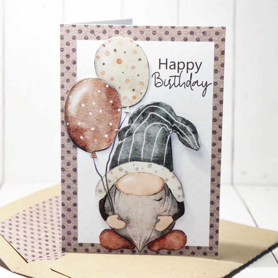 Handmade Layered "happy Birthday" Gnome Card - Etsy