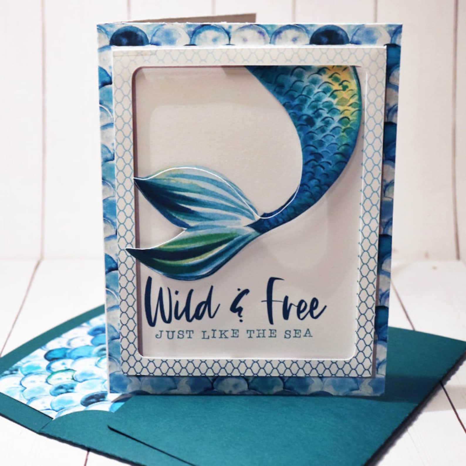 Handmade "wild and Free" Mermaid Card With Matching Envelope and Liner ...