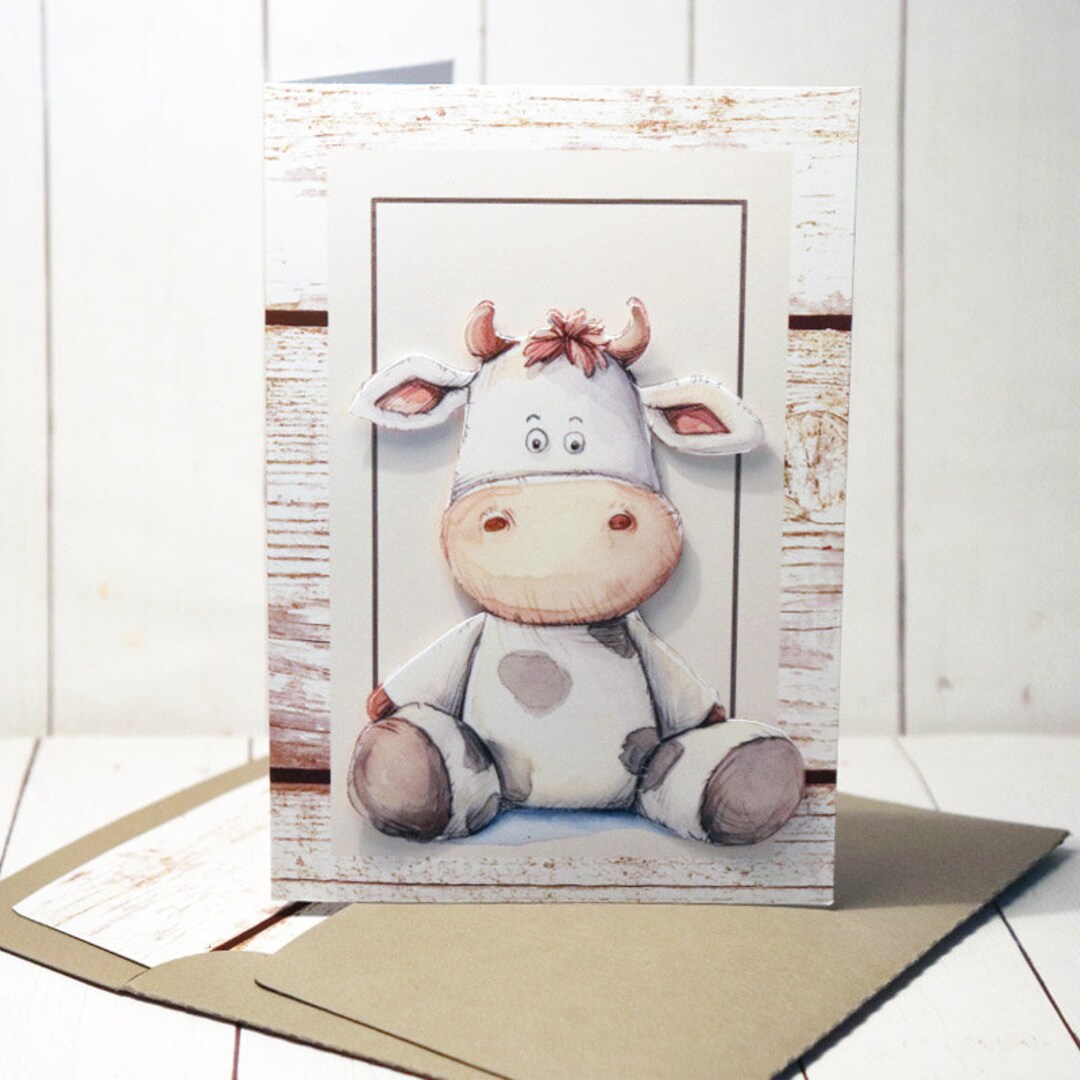 Handmade Cow Card With Matching Envelope Liner - Etsy