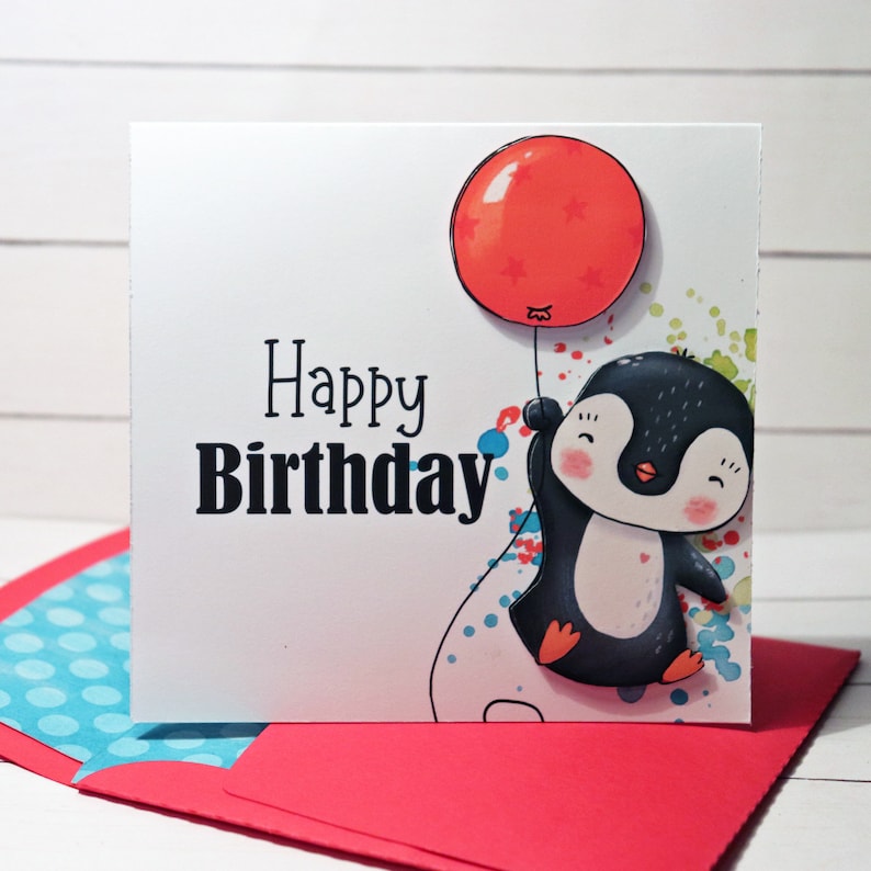Handmade Layered "penguin Birthday" Card - Etsy