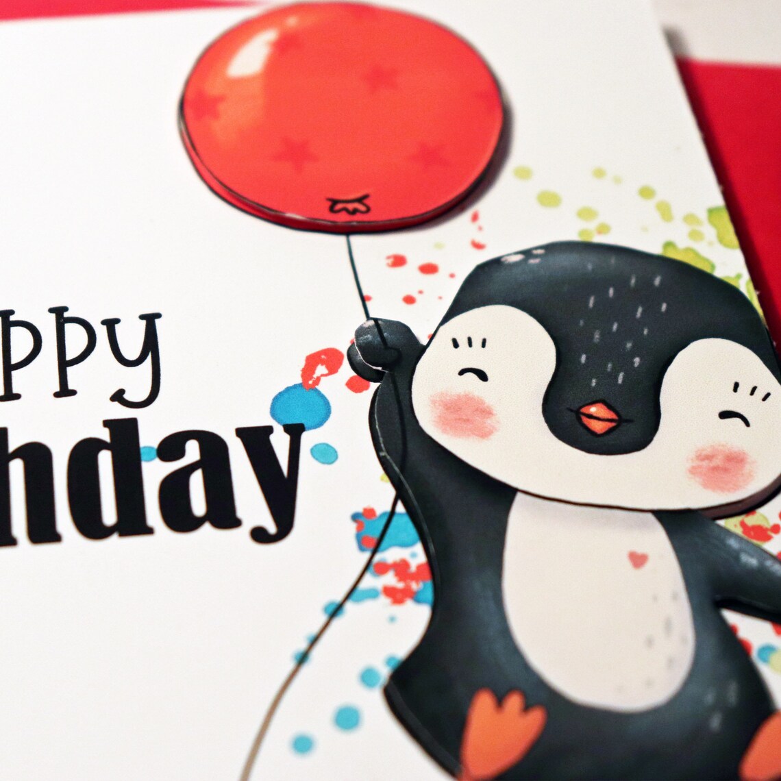 Handmade Layered "penguin Birthday" Card - Etsy