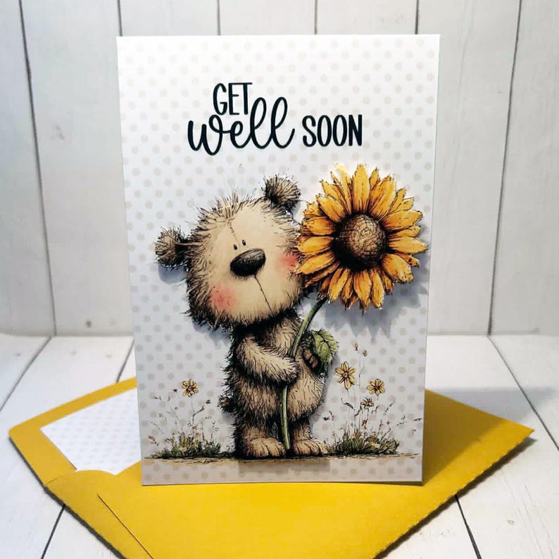 Handmade "get Well Soon" Card With Matching Envelope and Liner - Etsy