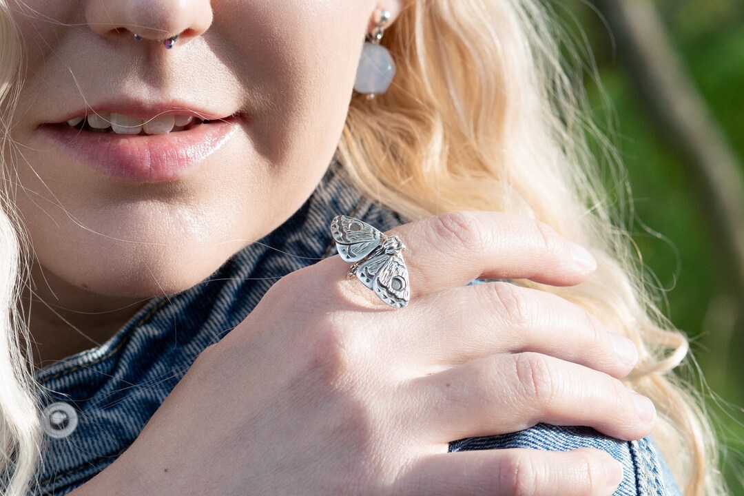 Moth Silver Ring, Butterfly Jewelry, Handcrafted Insect, Bohemian ...