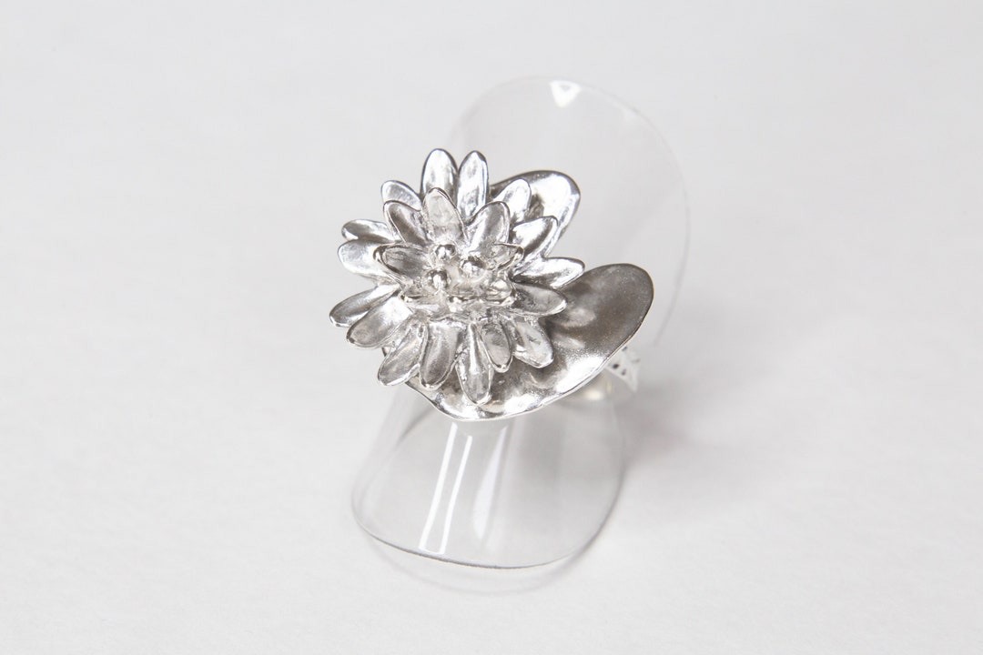 Big and Beautiful: Handcrafted Water Lily Silver Ring - Etsy