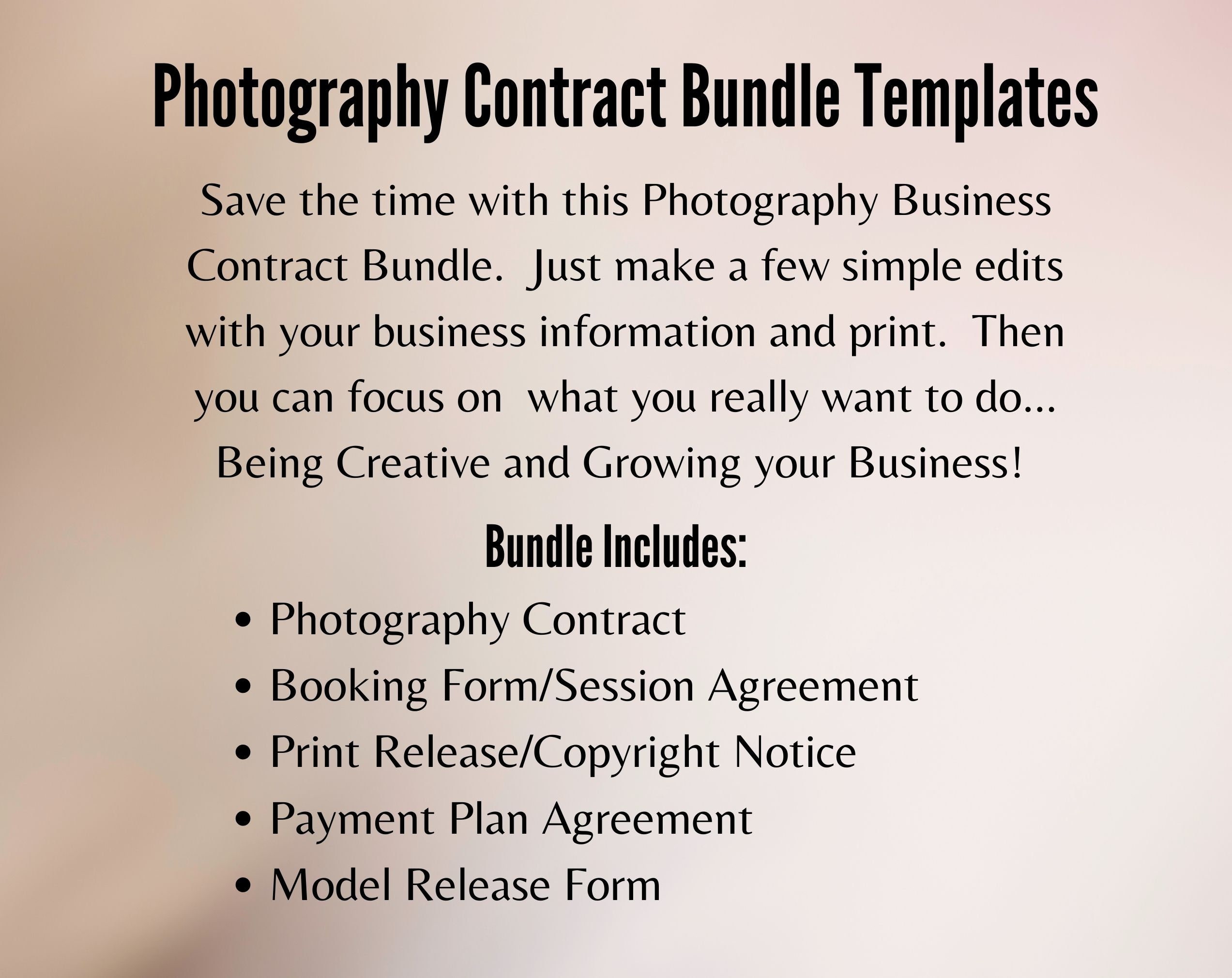 Contract Bundle Templates for Photographers, Photography Business Pack ...