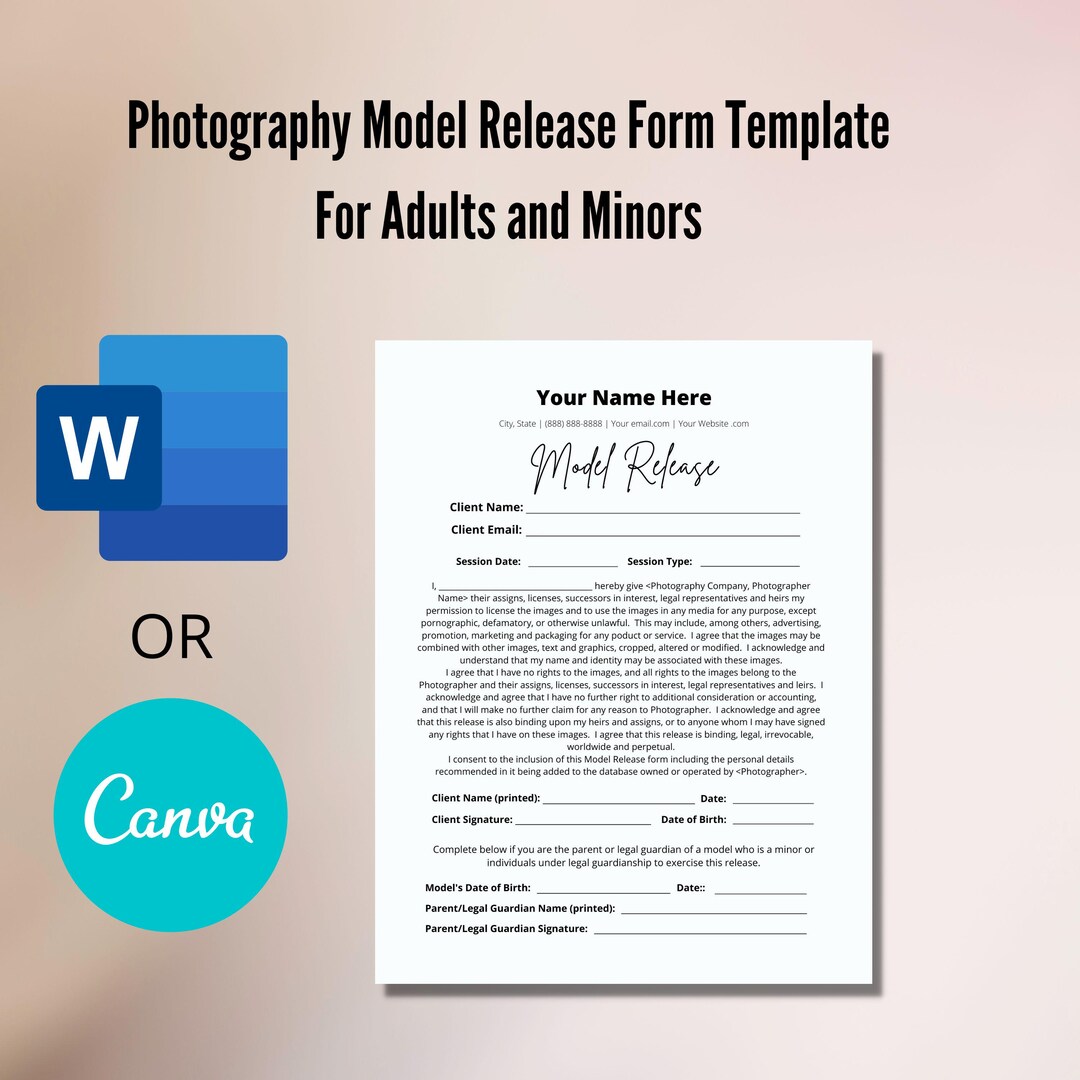 Model Release Form Template for Photographers, Model Release for Adults ...