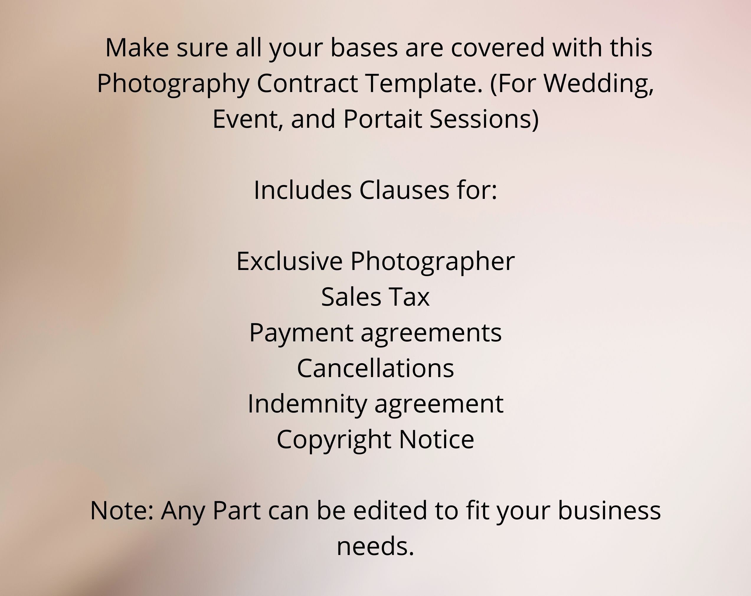 Contract Bundle Templates for Photographers, Photography Business Pack ...