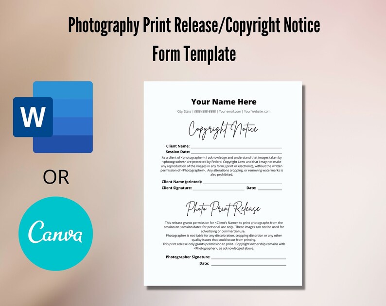 Print Release Form Template for Photographers Copyright - Etsy