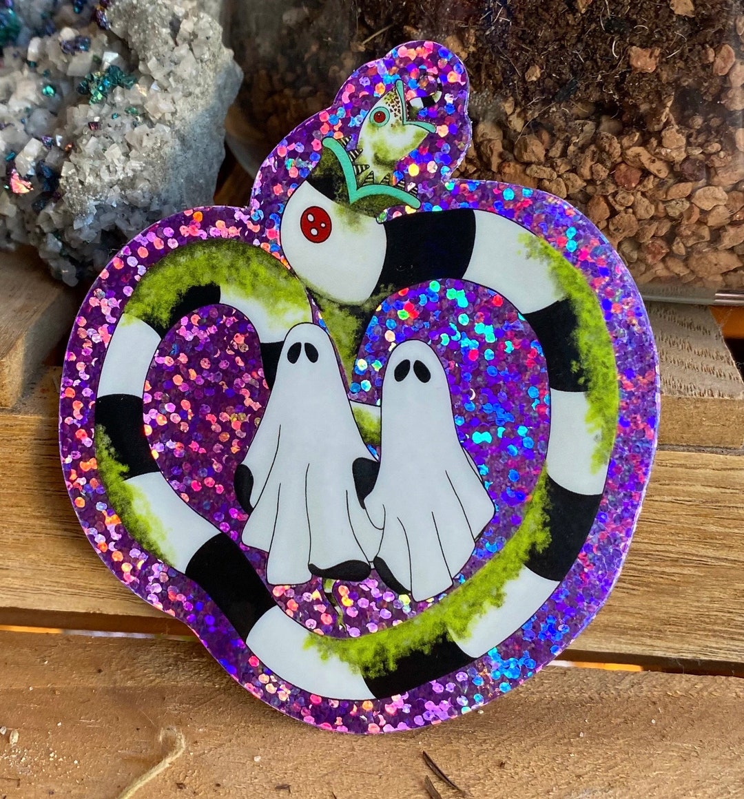 Valentine Sandworm Ghost Lovers Sticker: Glitter Spooky Heart Valentine ...