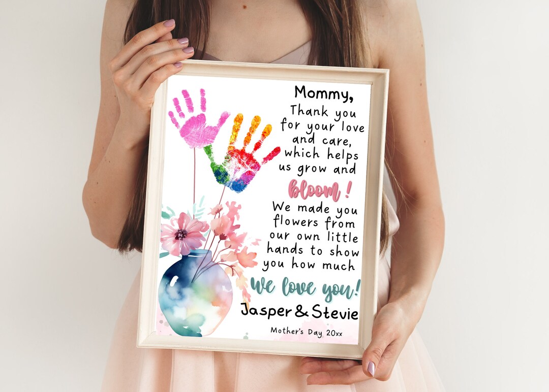 Mother's Day Flower Poem Handprint Art, Handprint Craft, Gift for Mom ...