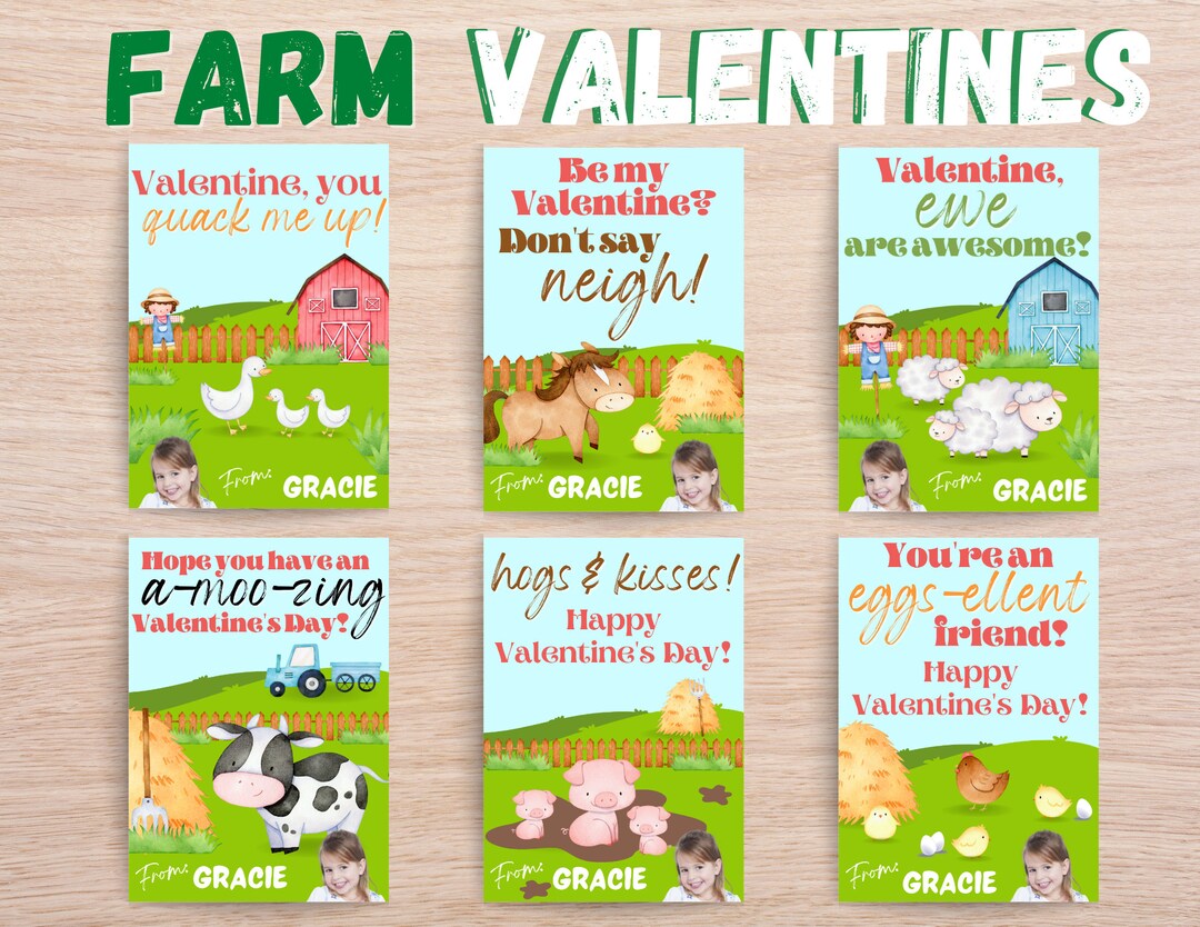Farm Animals Barnyard Valentine, Kids Valentines, Printable Valentines ...