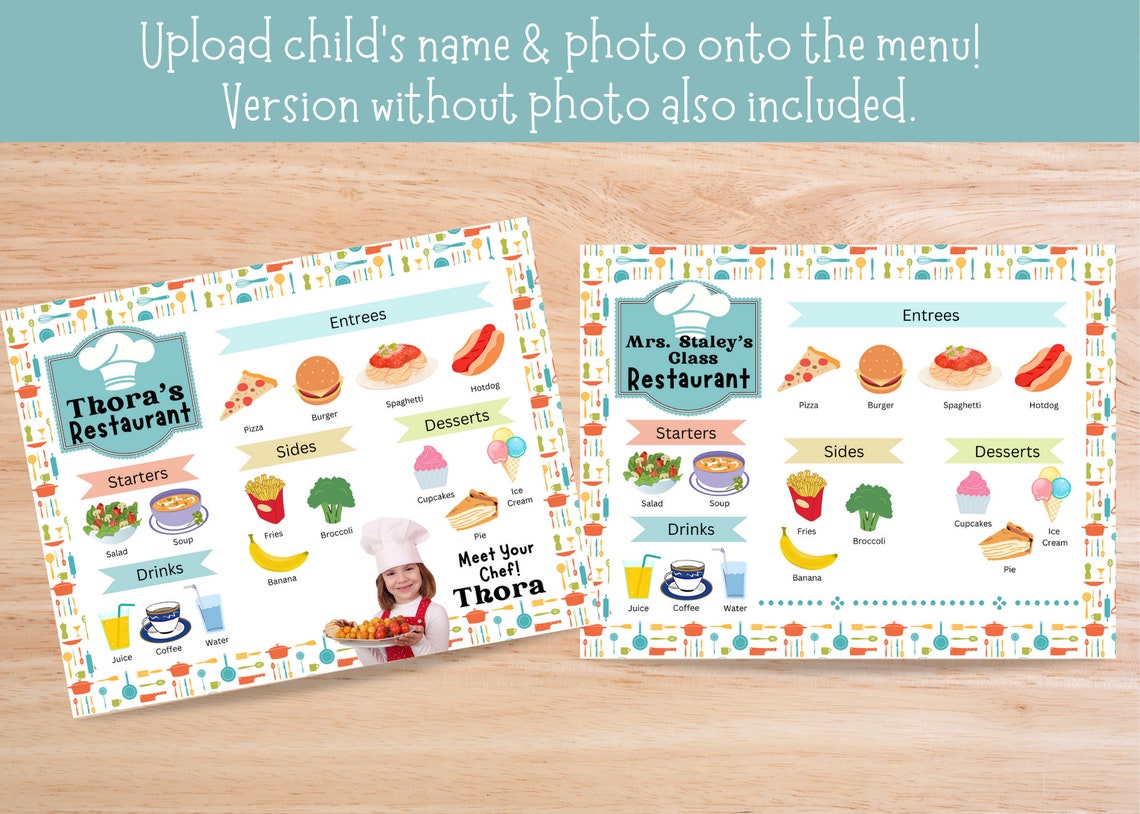 Restaurant Menu Printable Kids Pretend Play Chef Restaurant - Etsy