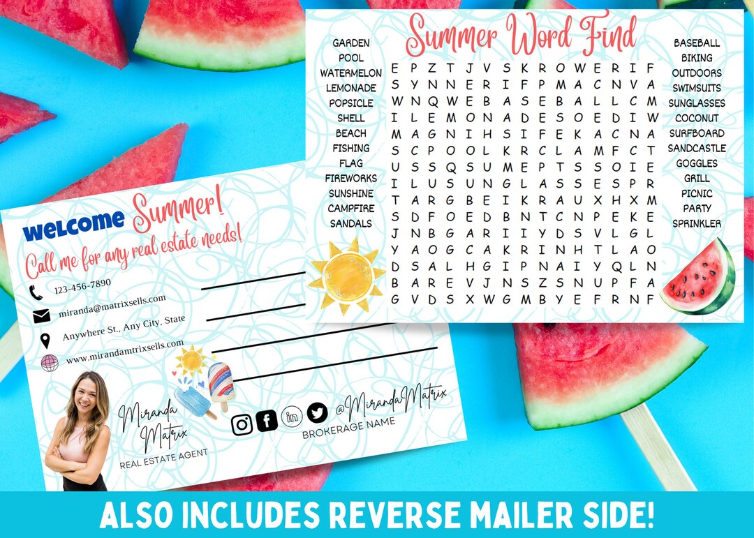 Summer Realtor Word Search Game, Word Find Real Estate Postcard, Real ...