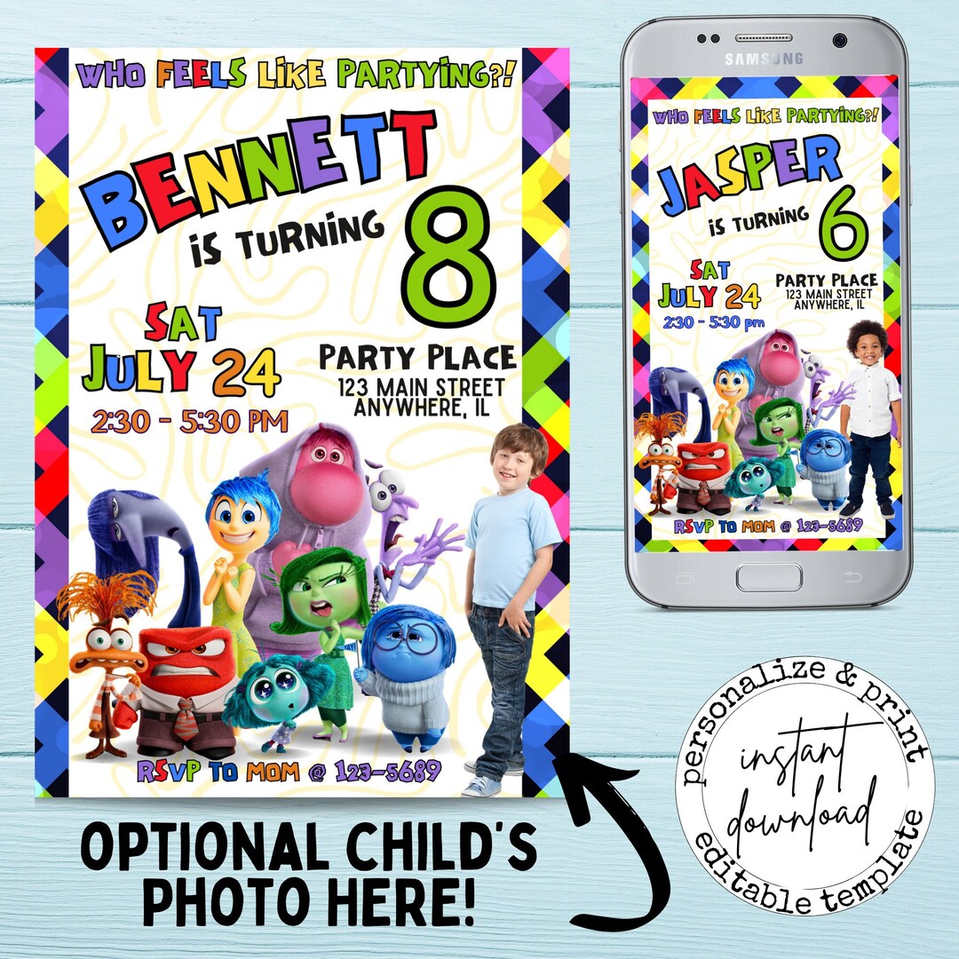 Invitación de cumpleaños editable de Inside Out 2 Feelings ...
