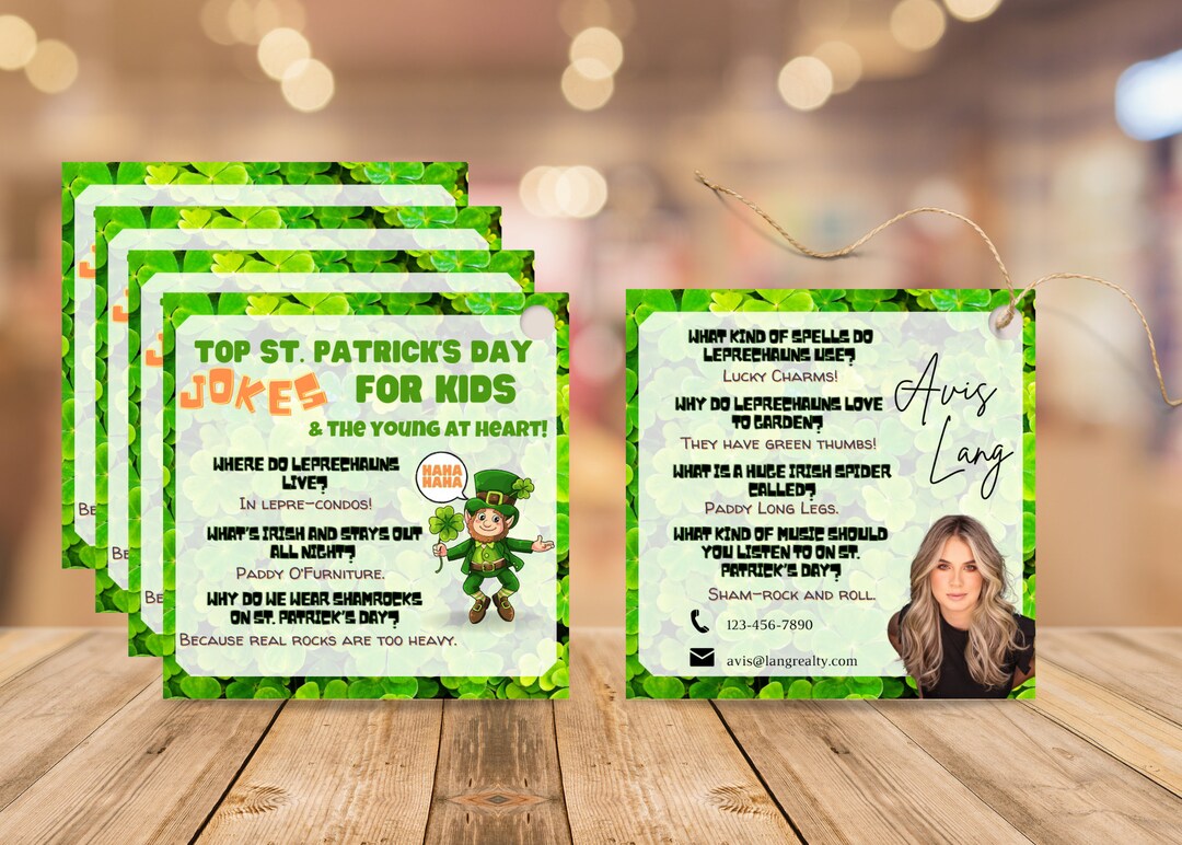 St Patricks Day Jokes, Shamrock Marketing Pop-by Tags, Realtor and ...
