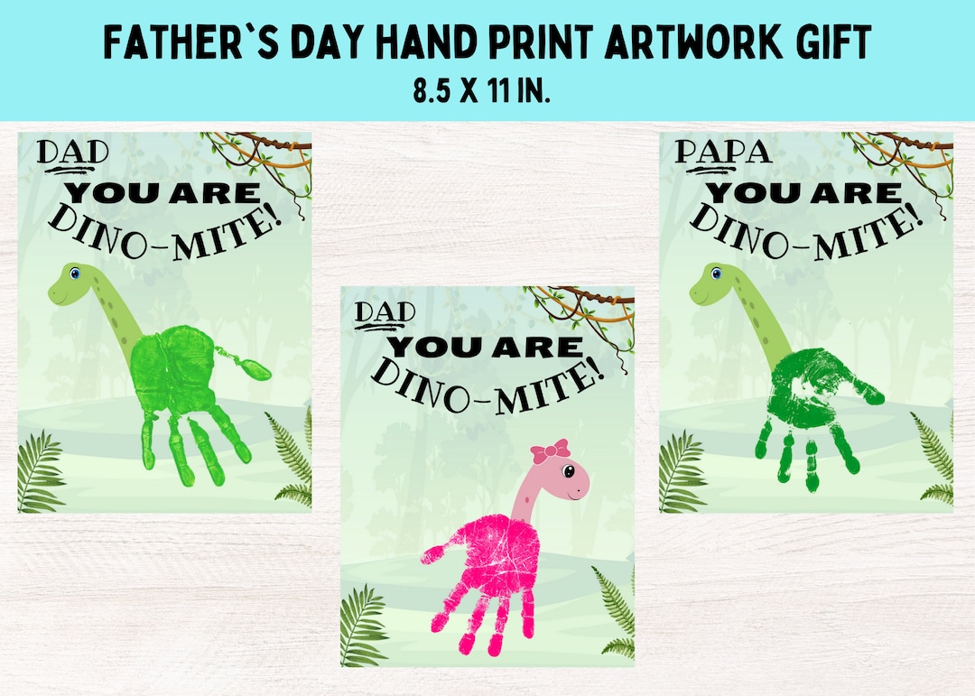Father's Day Dinosaur Handprint Art, Handprint Craft, Gift for Dad ...