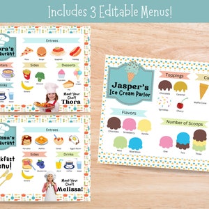 Restaurant Menu Printable, Kids Pretend Play Chef, Restaurant, Ice ...